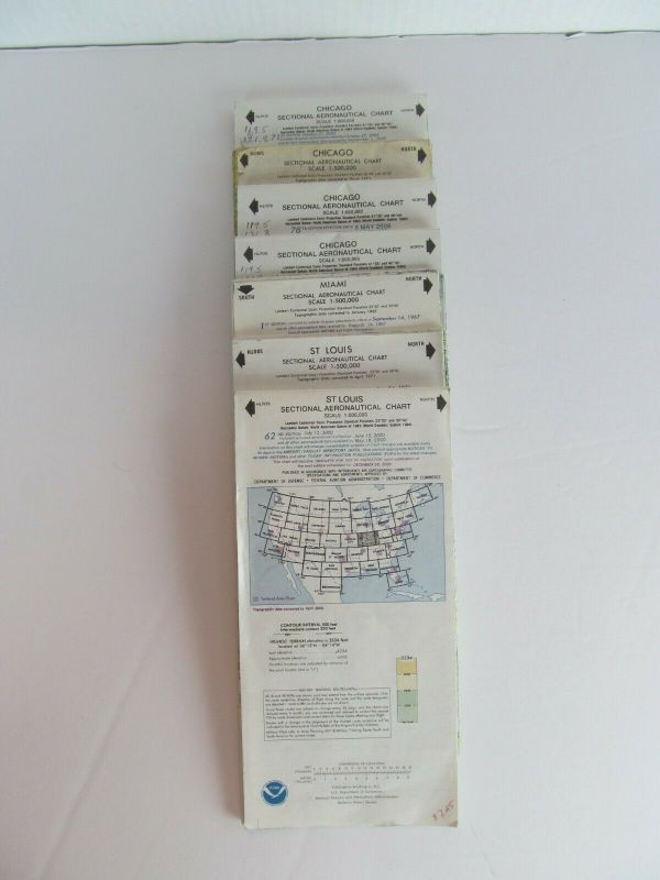 7 Vintage Sectional Aeronautical Charts Maps MIAMI CHICAGO ST LOUIS ...