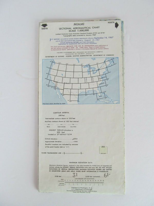 7 Vintage Sectional Aeronautical Charts Maps MIAMI CHICAGO ST LOUIS ...