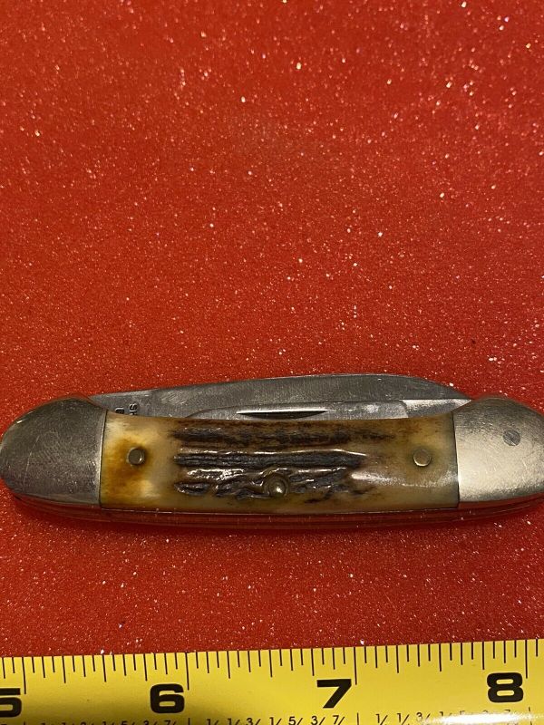 VINTAGE IXL - SCHRADE WOSTENHOLM SHEFFIELD ENGLAND STAG HANDLE CANOE ...