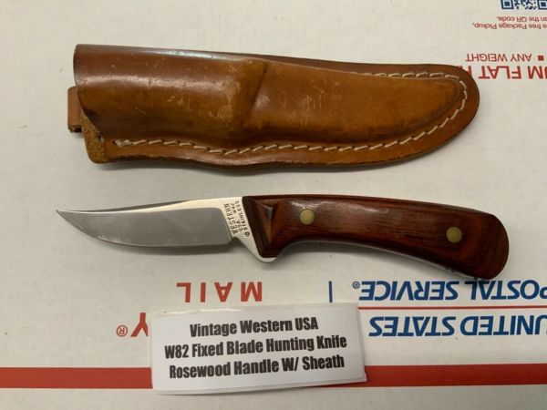 Vintage Western USA W82 Fixed Blade Hunting Knife Rosewood Handle W ...