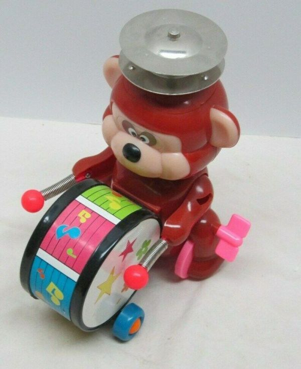 Vintage Wind Up Plastic Monkey That Drums And Uses Symbols On Wheels ...