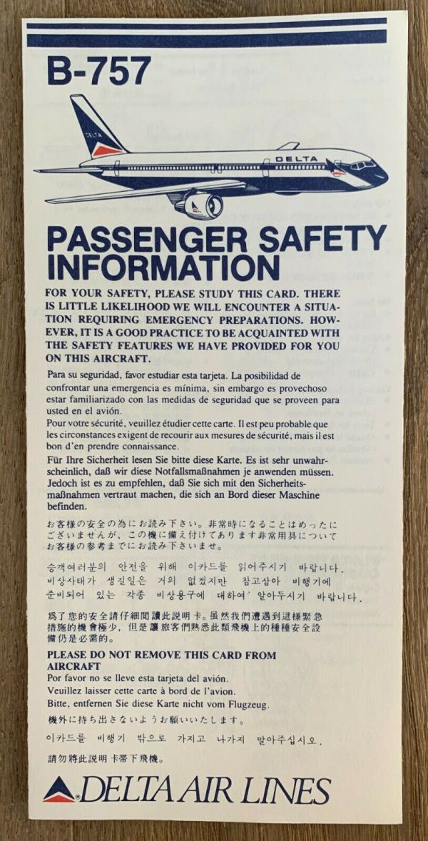DELTA AIR LINES BOEING 757 SAFETY CARD 5/93 | #53204401