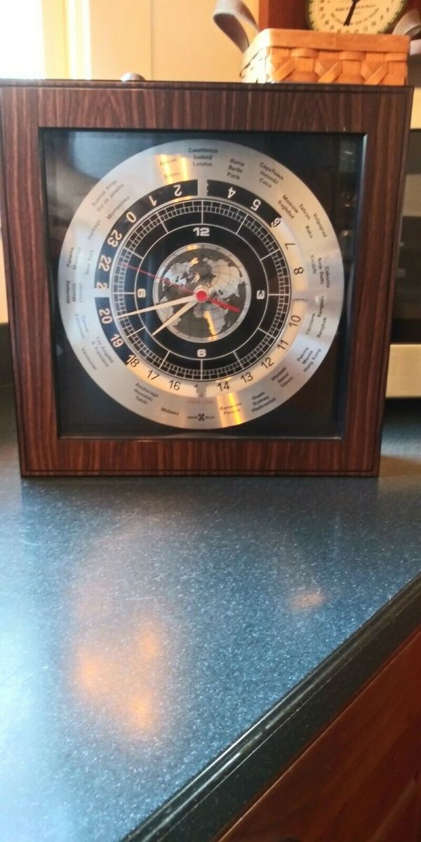 Vintage Howard Miller World Time Wall Clock With Faux Wood Case | #53685910
