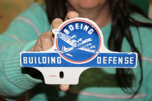 Boeing Airplane Building Defense WWII License Plate Topper Porcelain ...