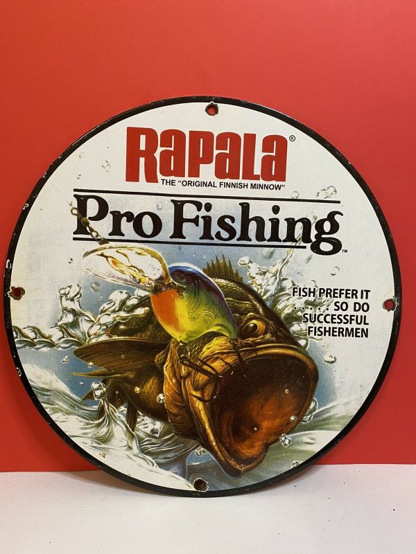 VINTAGE PORCELAIN RAPALA PRO FISHING GAS AND OIL SIGN | #53538799
