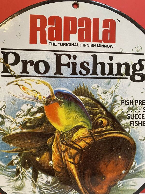 VINTAGE PORCELAIN RAPALA PRO FISHING GAS AND OIL SIGN | #53538799
