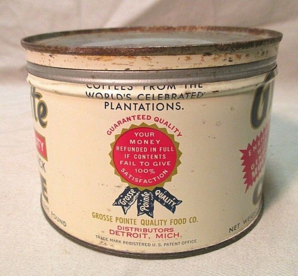 VINTAGE GROSSE POINTE COFFEE ONE POUND TIN CAN WITH LID DETROIT ...
