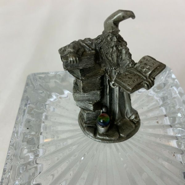 Miniature Pewter Merlin Wizard W/Books & Crystal Ball Figurine | #53584338