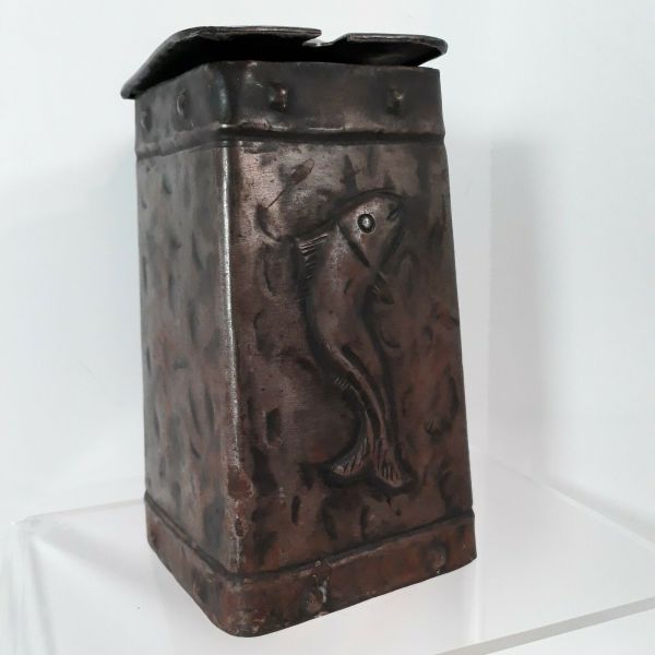 Vintage Cape Cod Shop Metal Fire Starter Can Match Storage Can Fish ...