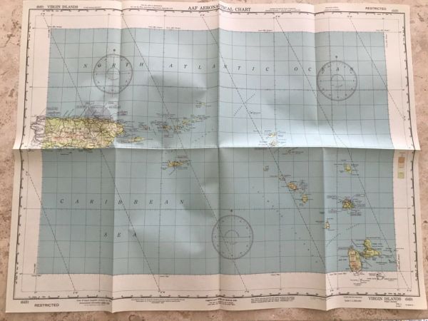 1943 Restricted Map Virgin Islands West Indies WW2 AAF Aeronautical ...