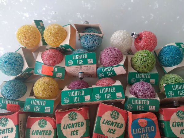 49 GE COLORED Lighted Ice Christmas Bulbs Snowball Sugarcoated In Boxes ...
