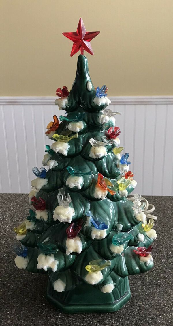 Vintage Holland Mold Ceramic 12” Christmas Tree W Bird Lights&Snowy ...