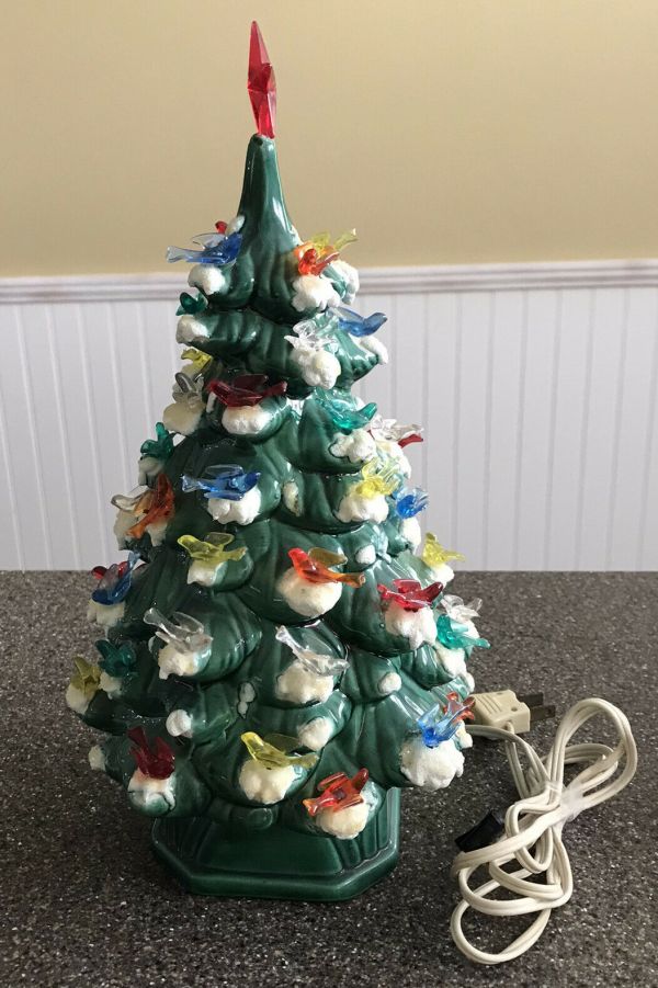 Vintage Holland Mold Ceramic 12” Christmas Tree W Bird Lights&Snowy ...
