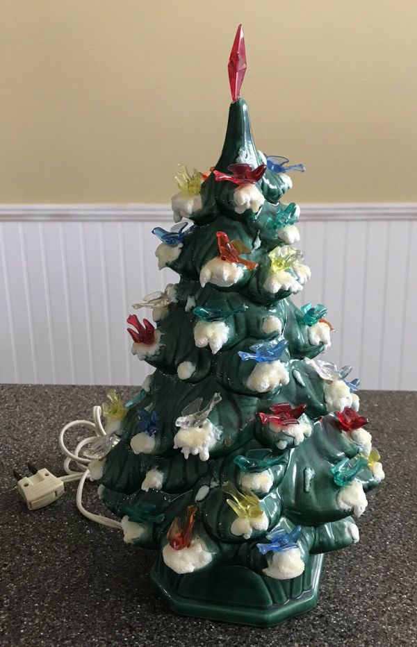 Vintage Holland Mold Ceramic 12” Christmas Tree W Bird Lights&Snowy ...
