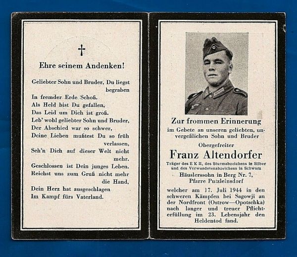 Germany WW2 German Soldier Soldat DEATH PHOTO Card Franz Altendorfer ...