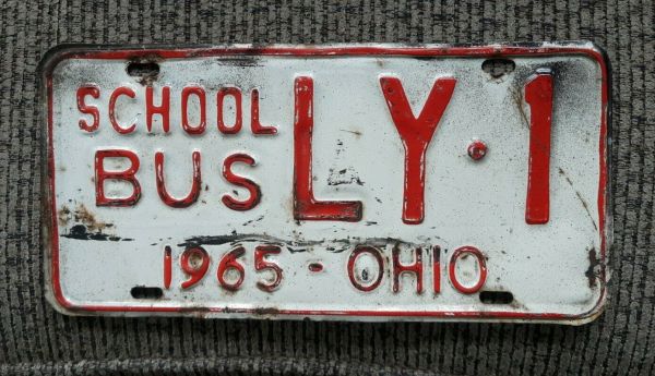 State Of Ohio 1965 SCHOOL BUS License Plate LY - 1 VERY LOW NUMBER ...