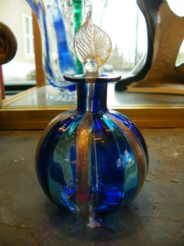 Flacon De Parfum En Verre Murano 3 Couleurs Paillettes Dorées 12cm ...
