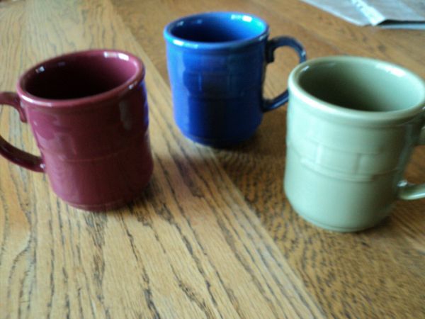 3 LONGABERGER Woven Traditions Multi Color Pottery Coffee CUPS MUGS ...