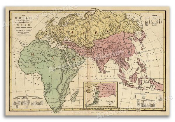 1818 Map Of The World As Peopled By Descendents Of Noah - 24x36 | #54418192