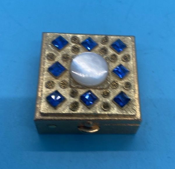 Vintage Small Blue Rhinestone Mother Of Pearl Pill Box No Markings ...