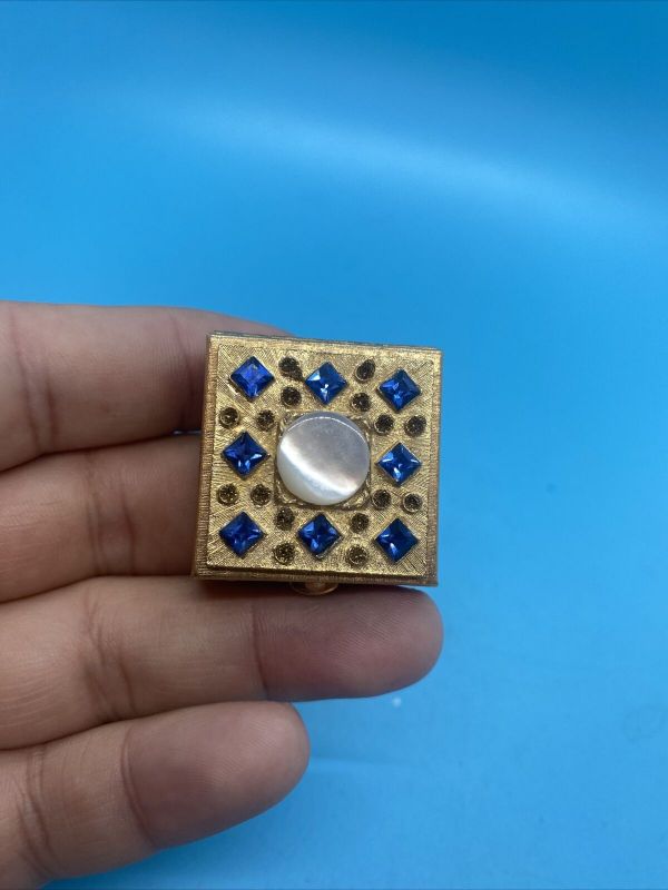 Vintage Small Blue Rhinestone Mother Of Pearl Pill Box No Markings ...