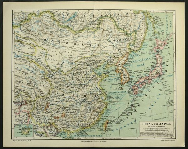 1897 Antique Map Of CHINA, JAPAN And KOREA. Asia. 124 Years Old Chart ...