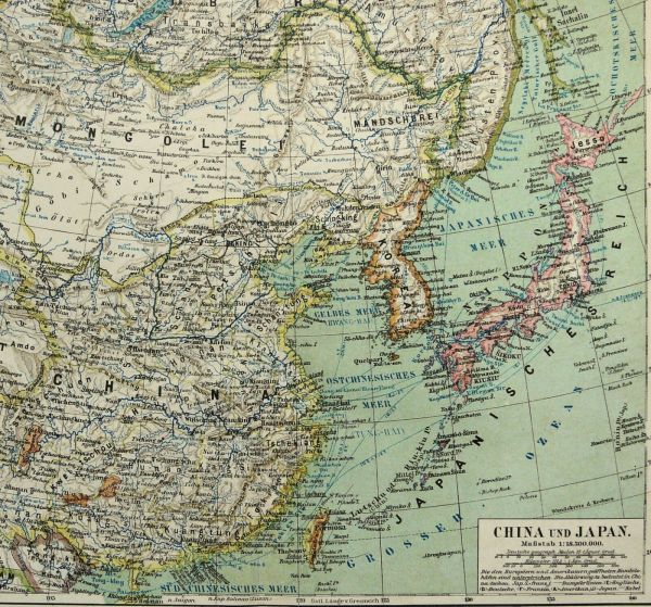 1897 Antique Map Of CHINA, JAPAN And KOREA. Asia. 124 Years Old Chart ...