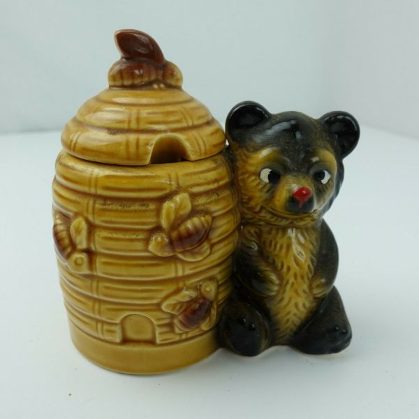 Ceramic Honey Bear Pot W/ Lid Vintage Made In Japan | #54194461