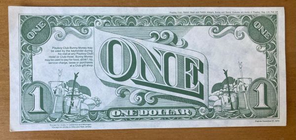 1972 Playboy Club Bunny Money One Dollar Bill Hugh Hefner RARE | #54080746