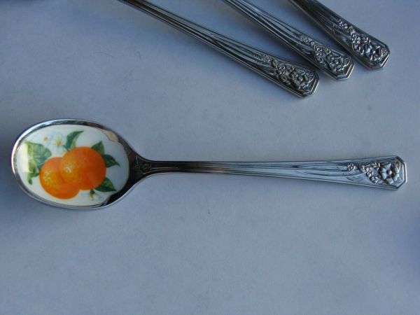 Vintage Avon Set 4 Fruit Jelly Jam Spoons Enamel Stainless Steel ...