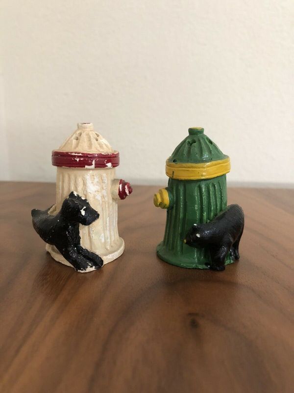 Vintage Chalkware Dog At Fire Hydrant Salt & Pepper Shakers OKC ...