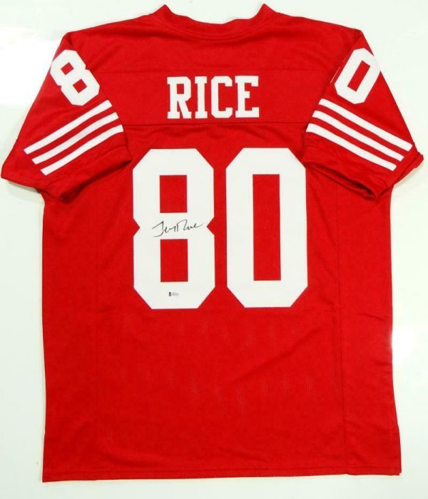 Jerry Rice Autographed Red Pro Style Jersey - Beckett W Authenticated ...