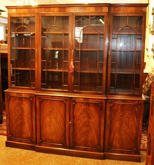 Incredible English Flame Mahogany Breakfront Bookcase Cabinet By Bevan ...