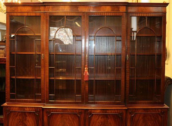 Incredible English Flame Mahogany Breakfront Bookcase Cabinet By Bevan ...