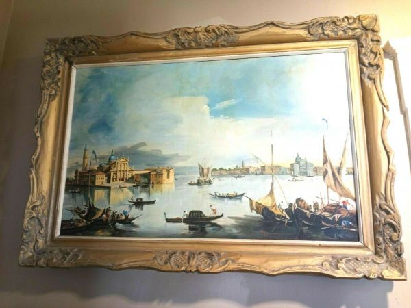 Large Vintage Mediterranean Italian Oil Painting On Canvas. | #54597852