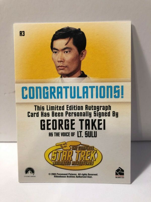 A3 GEORGE TAKEI STAR TREK ANIMATED SERIES AUTOGRAPH CARD RITTENHOUSE ...
