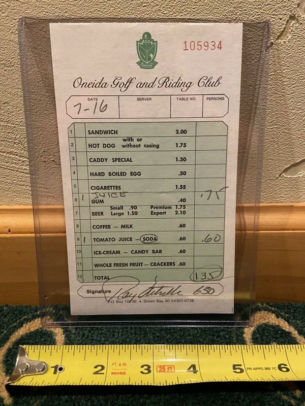 Vintage Green Bay Packers Ray Nitschke Signed Oneida Golf Club Receipt ...