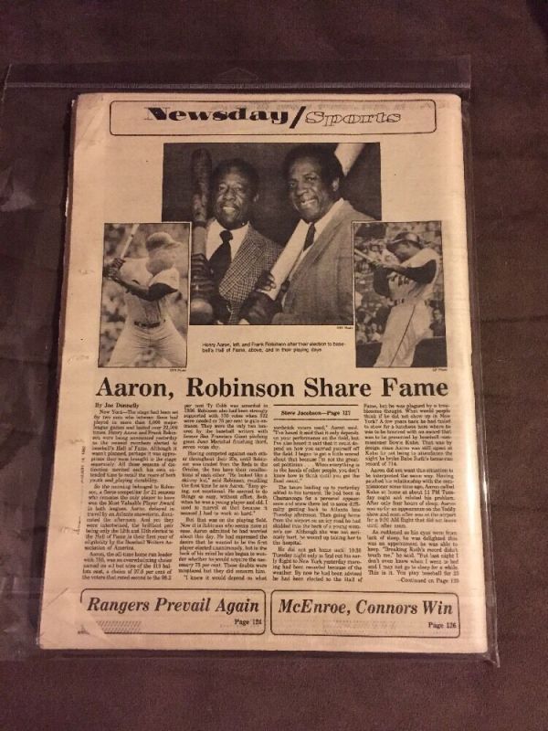 YORK NEWSDAY JAN 14 1982 HANK AARON - FRANK ROBINSON ELECTED TO HALL OF ...