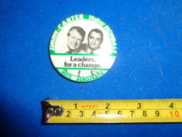 1976 JIMMY CARTER WALTER MONDALE LEADERS FOR A CHANGE CAMPAIGN PIN ...