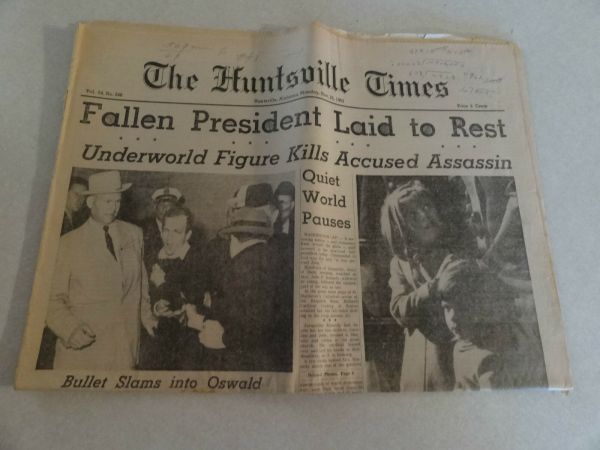 NEWSPAPER THE HUNTSVILLE TIMES NOV 25TH 1963 PRESIDENT KENNEDY ...
