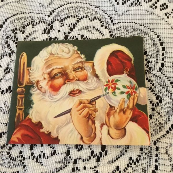 Vintage Greeting Card Christmas Santa Claus Painting Ornament | #55231391