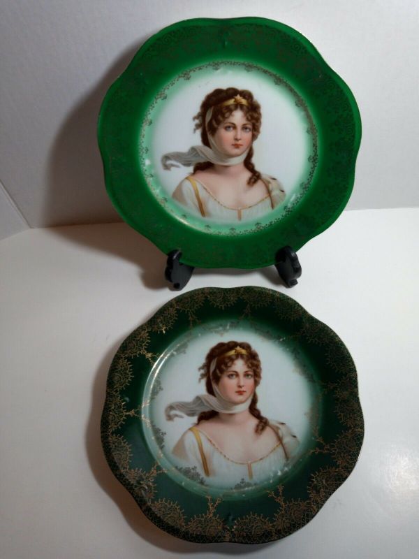 Pair (2) Zeh Scherzer & Co Queen Louise Prussia Bavaria Portrait Plates ...