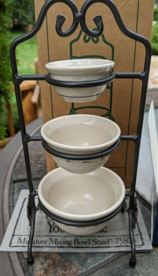 Longaberger Miniature Wrought Iron Mixing Bowl Stand & Mixing Bowls ...