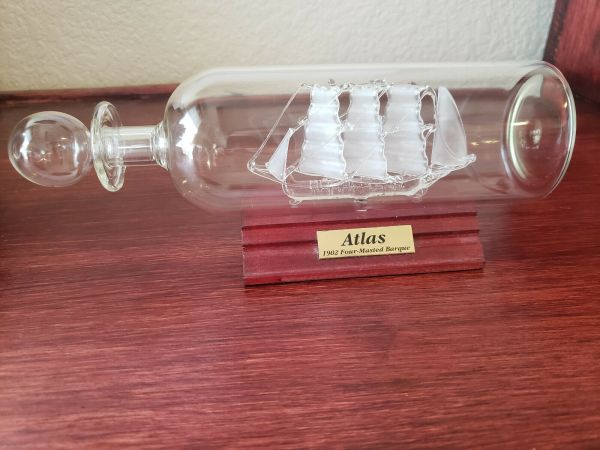 Spun Glass Ship In A Bottle W/ Wood Stand Atlas | #55411320