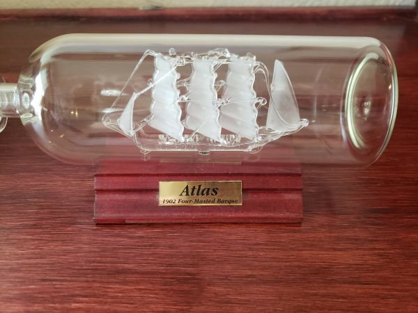 Spun Glass Ship In A Bottle W/ Wood Stand Atlas | #55411320