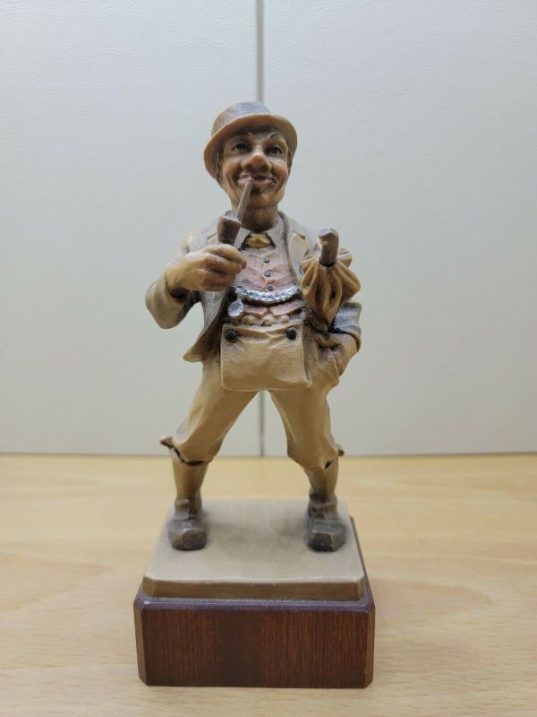 Vintage ANRI Hand Carved Figure Of A Man Smoking Pipe With Umbrella ...
