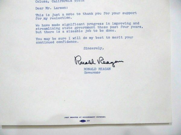 1970 Ronald Reagan Governor California Signed Personal Letter August 18 ...