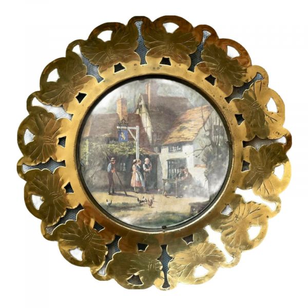 Vintage Brass Round Butterfly Wall Hanging Set 2 Picture Frames Made In ...