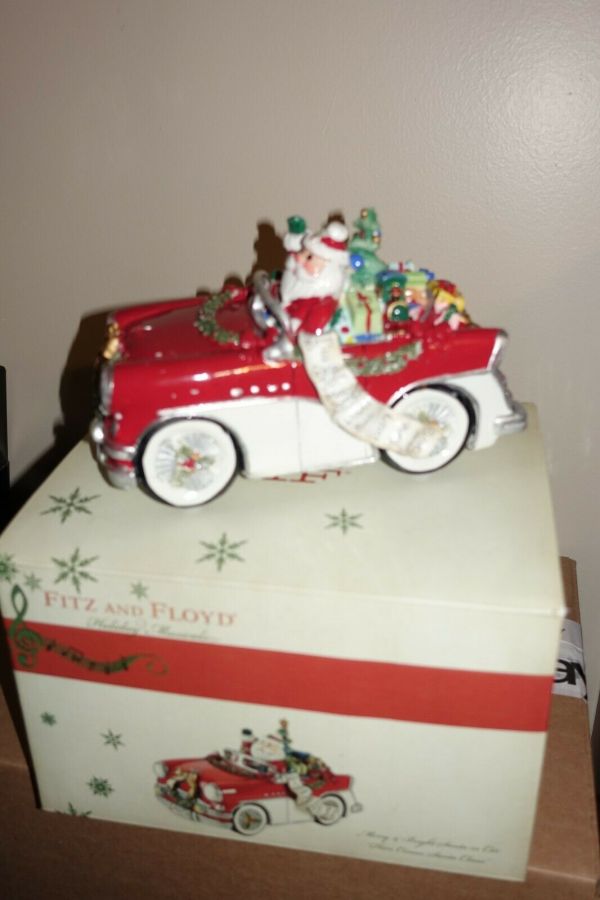 Fitz And Floyd Christmas Holiday Santa Classic Car Musical Music Box W ...