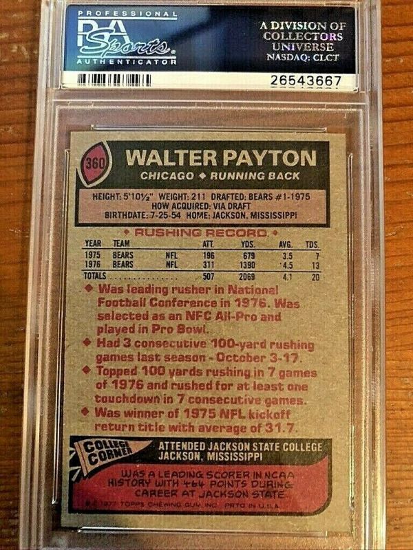 1977 Topps Football Card 360 Walter Payton (HOF) All PRO PSA 8 2nd Year ...